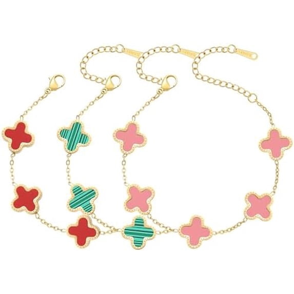 18K Gold Plated Clover Bracelet Set for Women Fashion Simple Four Leaf ...