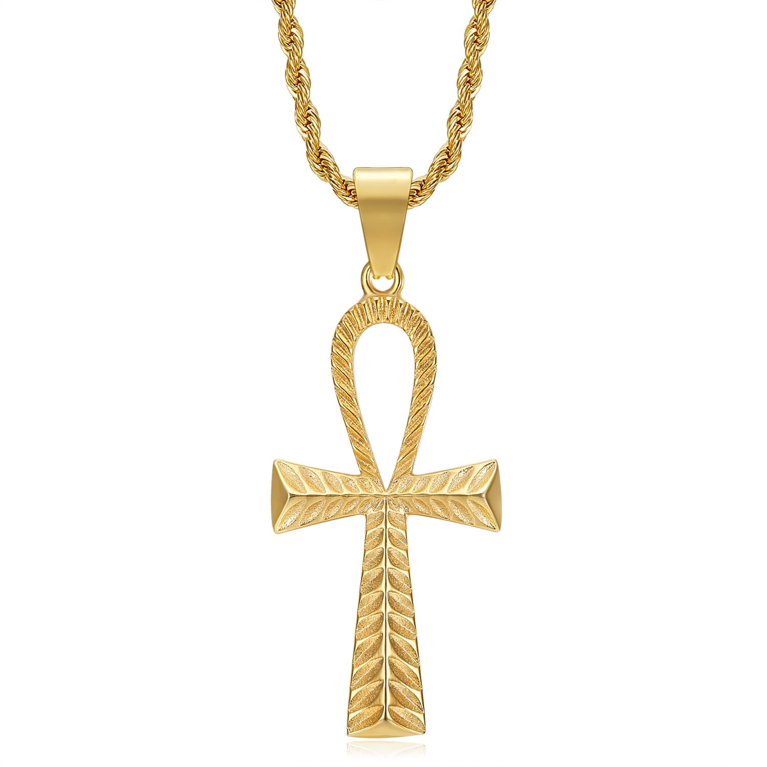 18K Gold Plated Coptic Ankh Cross Ancient Egyptian Pendant Stainless ...