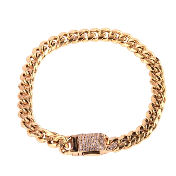 18K Gold Plated Cuban Link Bracelet for Men – Stainless Steel with CZ ...