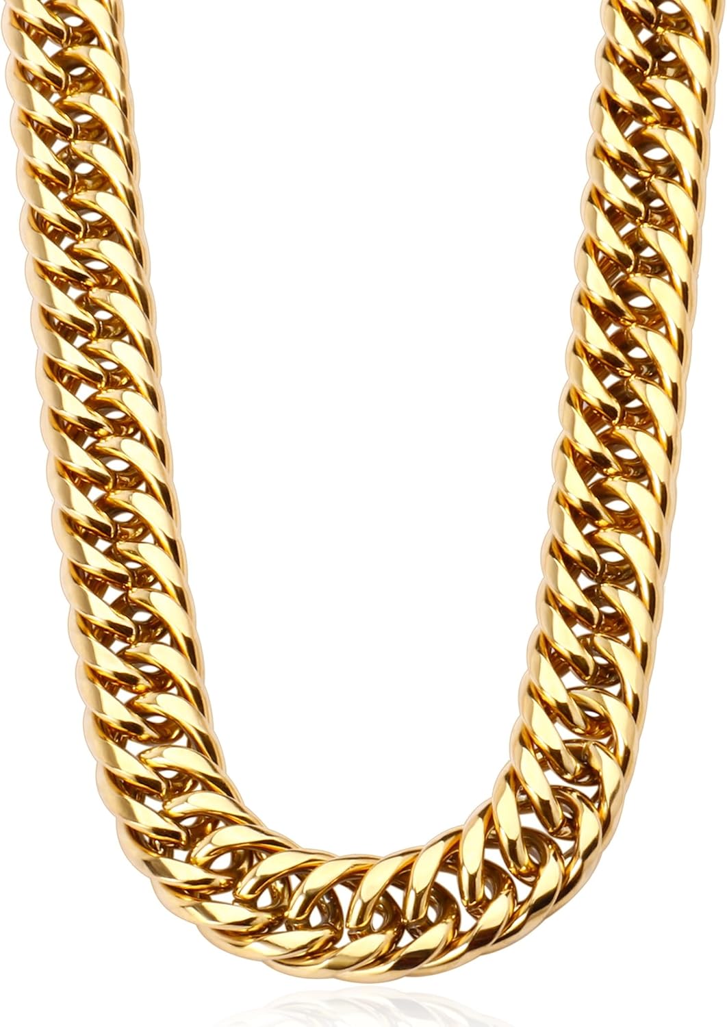 18K Gold Plated Cuban Link Chain Necklace for Women Men 9mm Width Big ...