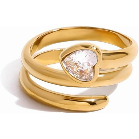 18K Gold Plated Cubic Zircon Love Heart Finger Ring For Women ...