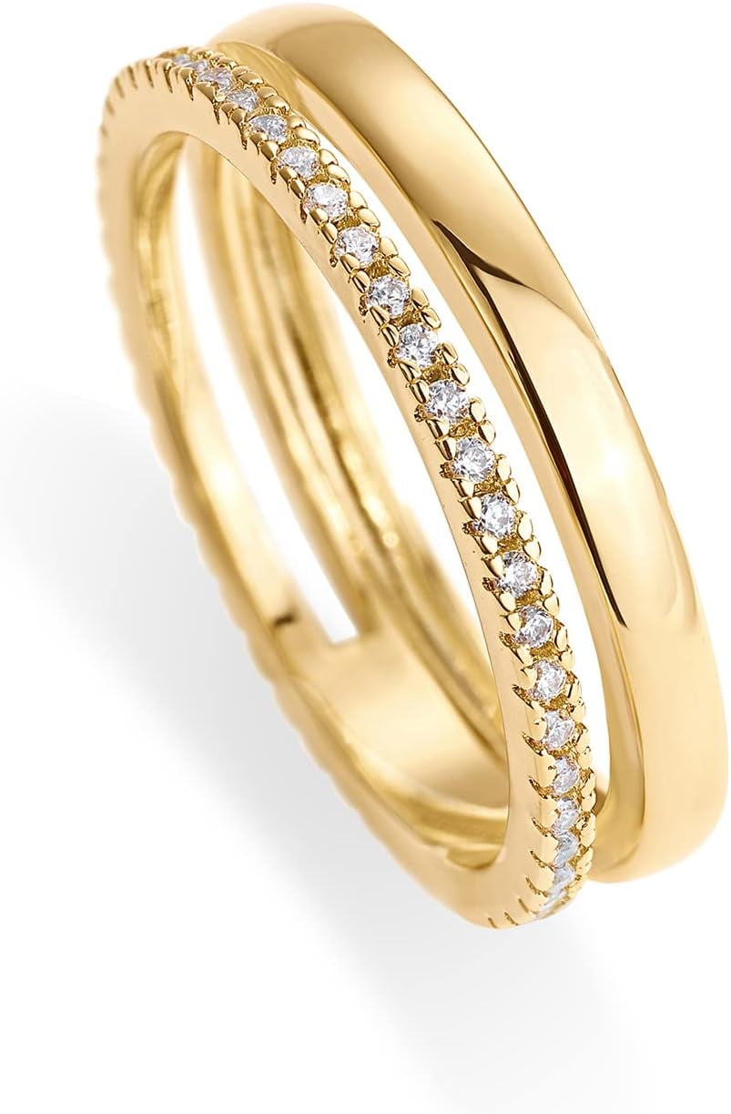 18K Gold Plated Cubic Zirconia Dual Stacking Rings for Women | Gold ...