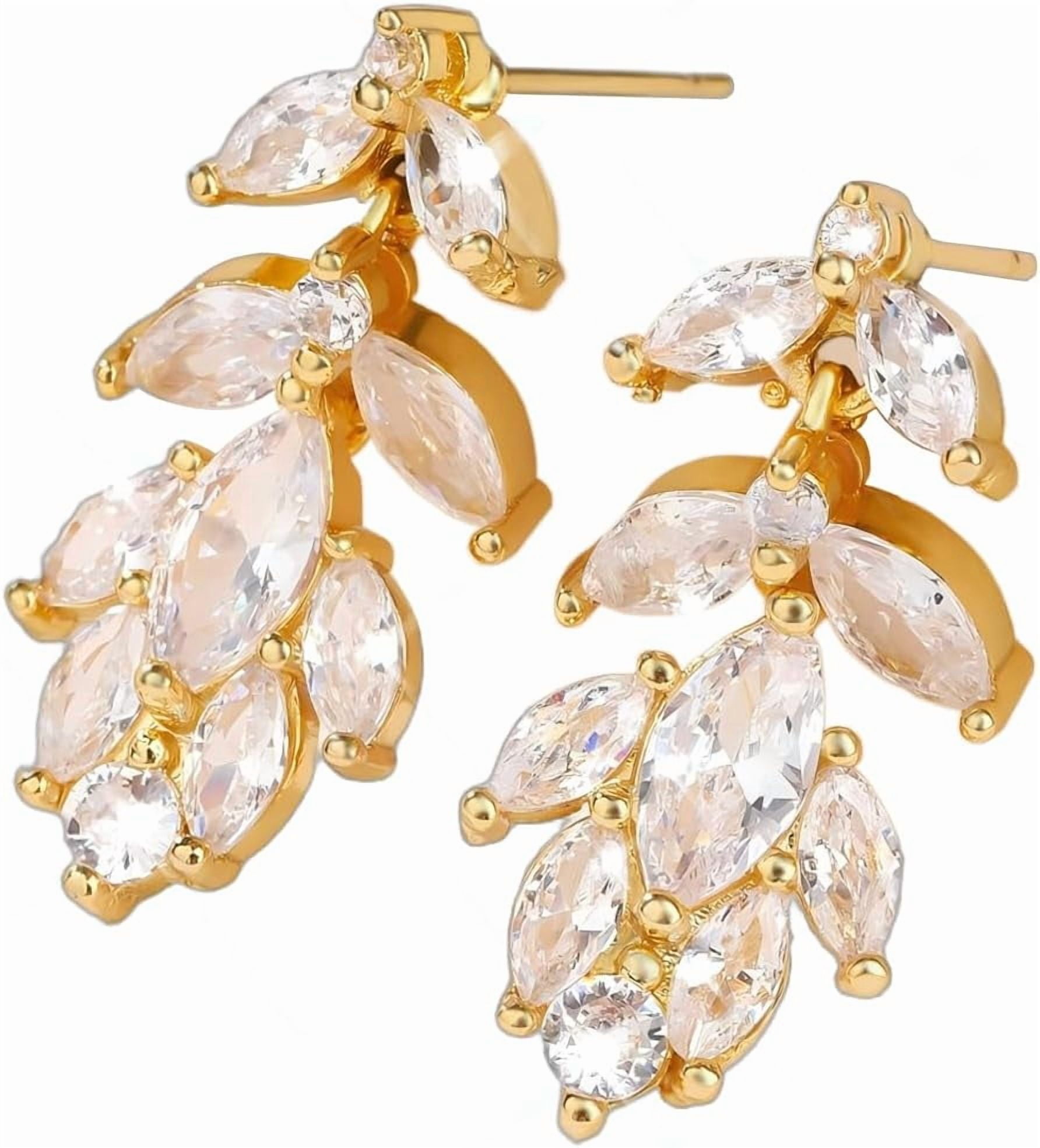18K Gold-Plated Cubic Zirconia Women's Earring Studs with Wheat Ear ...