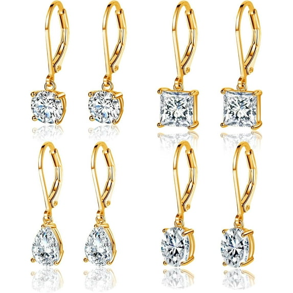 18K Gold Plated Dangle Earrings for Women Leverback Earrings Set Cubic ...
