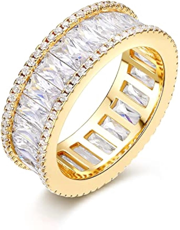18K Gold Plated Eternity Rings for Women Cubic Zirconia Wedding Promise ...