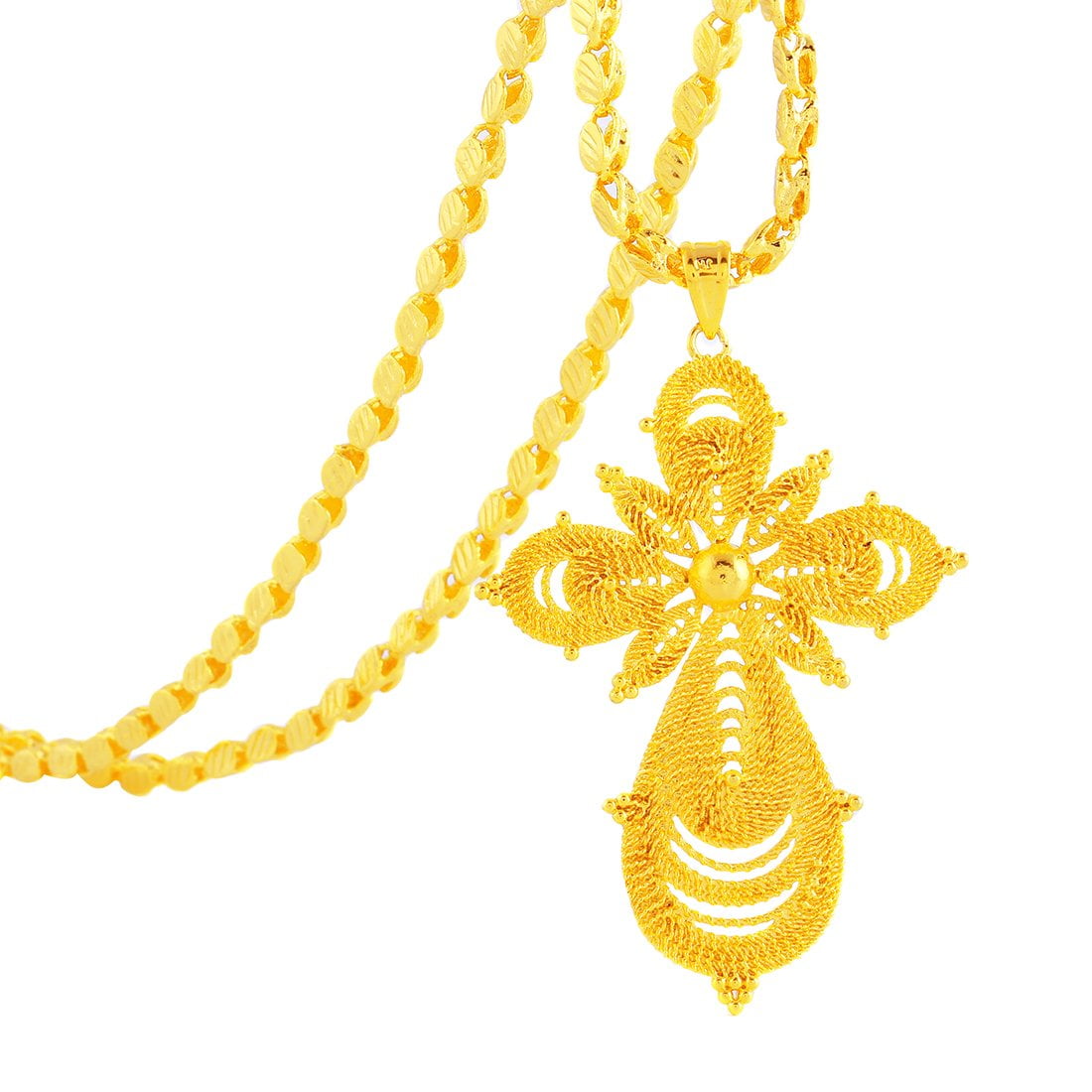 18K Gold Plated Ethiopian Cross Pendant with Ethiopian Handmade Chain ...