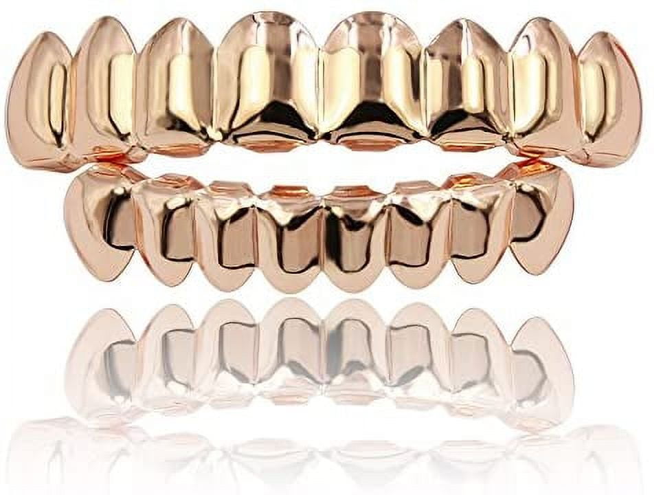 18k Gold Plated Gold Finish 8 Top Teeth 8 Bottom Tooth Hip Hop Mouth