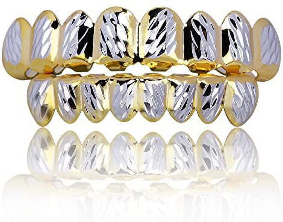 18K Gold Plated Gold Finish 8 Top Teeth 8 Bottom Tooth Hip Hop Mouth ...