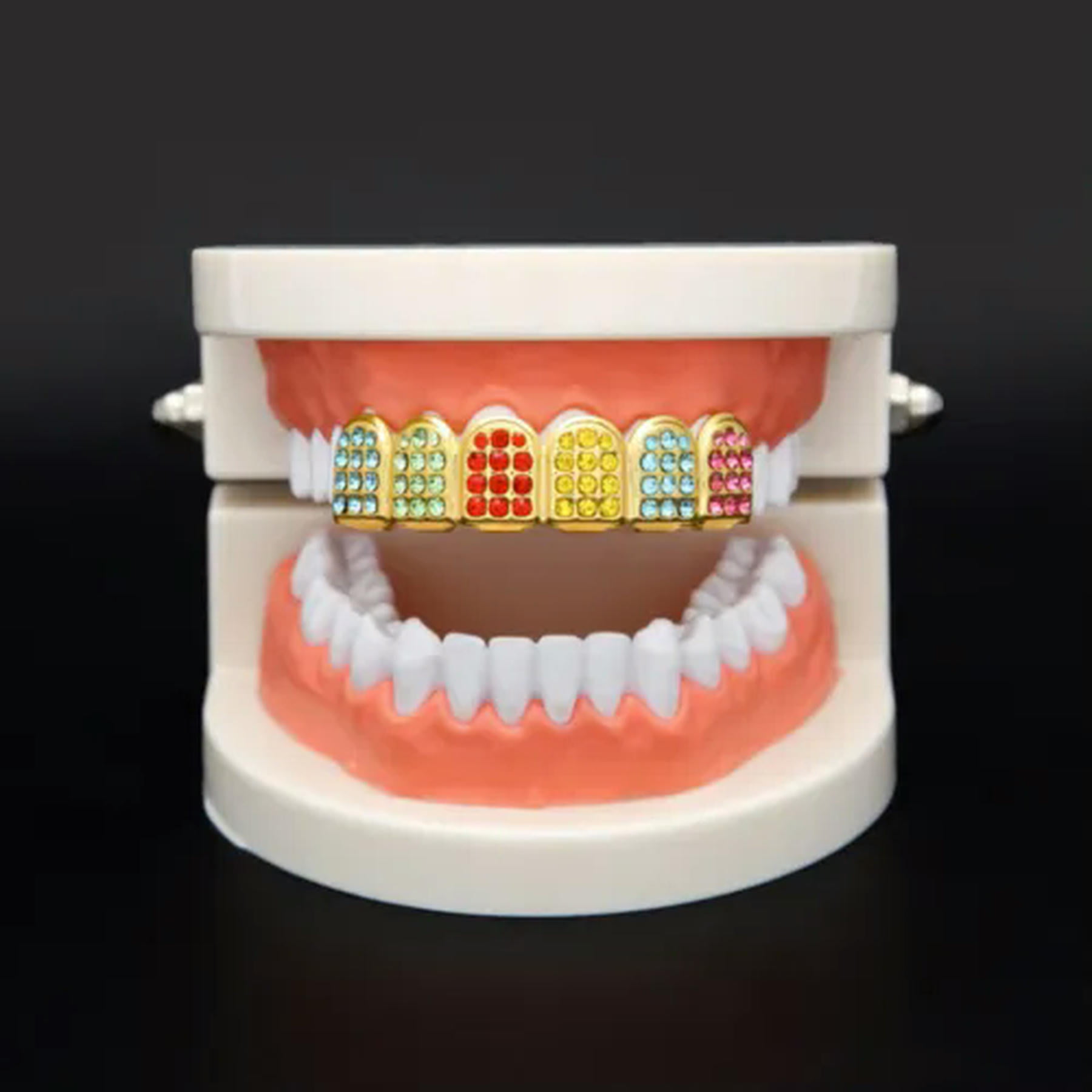 18K Gold Plated Grills Mouth Teeth Caps Grill Full Crystal Joker Party ...