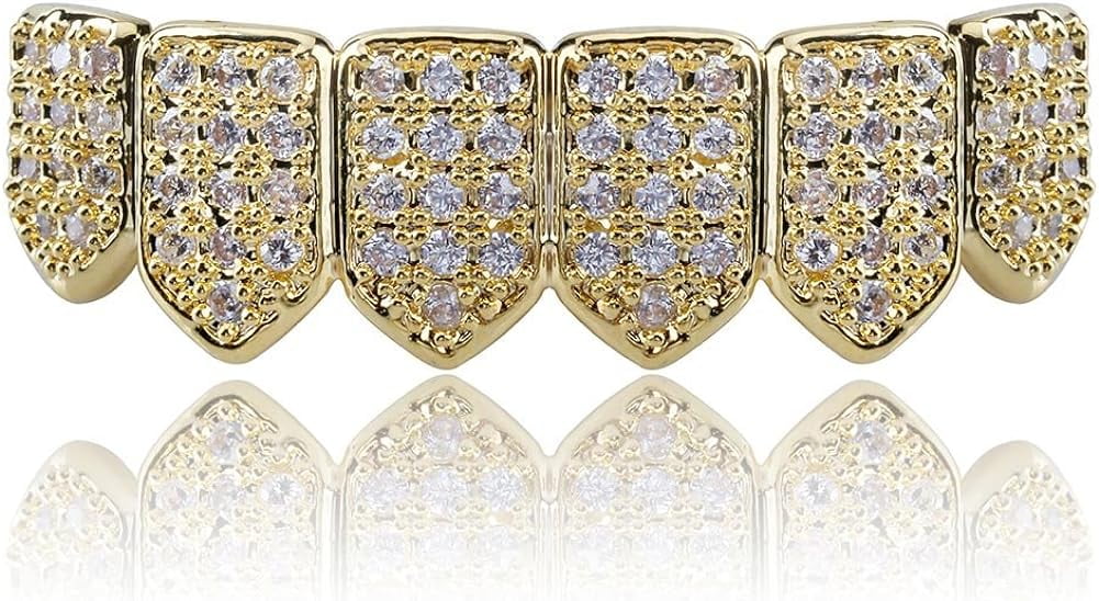 18K Gold Plated Grillz CZ -Out Grillz Adjustable Silicone Molding Bars ...