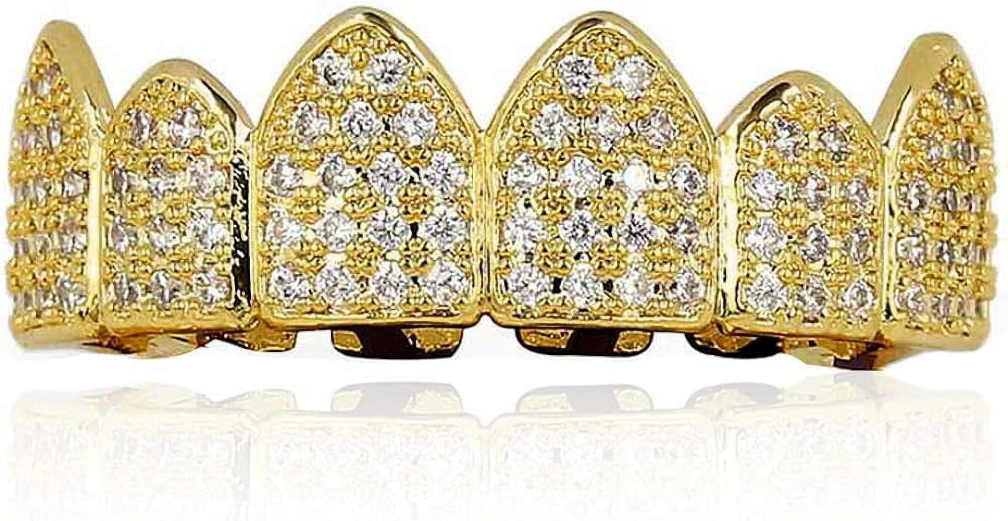 18K Gold Plated Grillz CZ -Out Grillz Adjustable Silicone Molding Bars ...