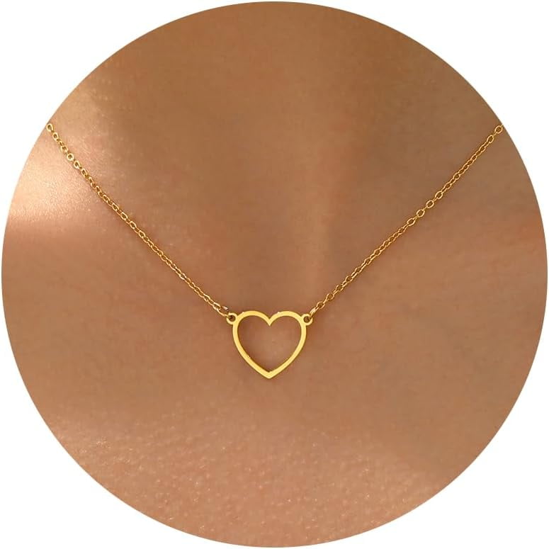 18K Gold Plated Heart Necklace for Women, Small Cute Red Crystal heart ...