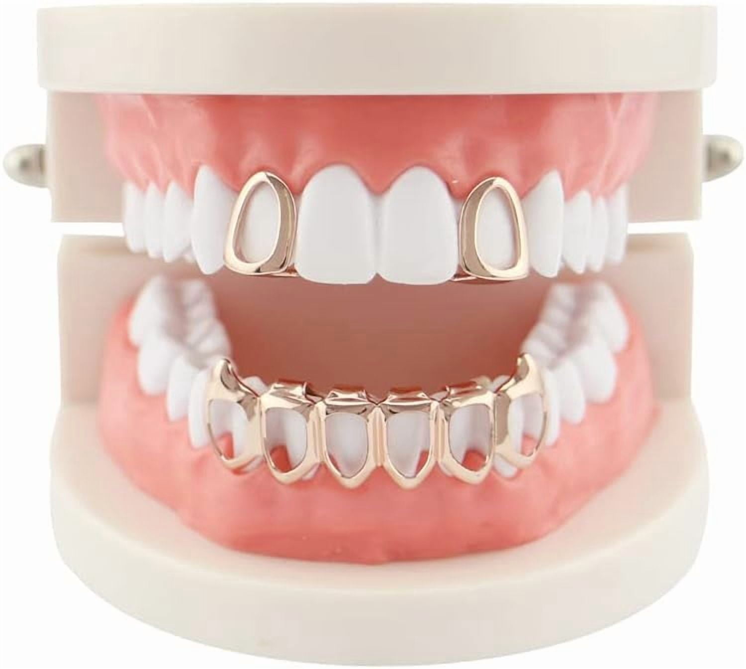 18K Gold Plated Hip Hop Teeth Grillz Caps Open Face 2pcs Single Top and ...