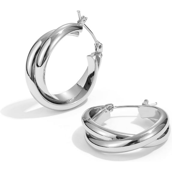 18K Gold Plated Hoop Earrings, Gold Vermeil Double Circle Earrings ...