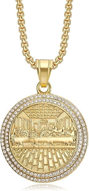 18K Gold Plated Lord's Supper Pendant Stainless Steel Necklace for Men ...