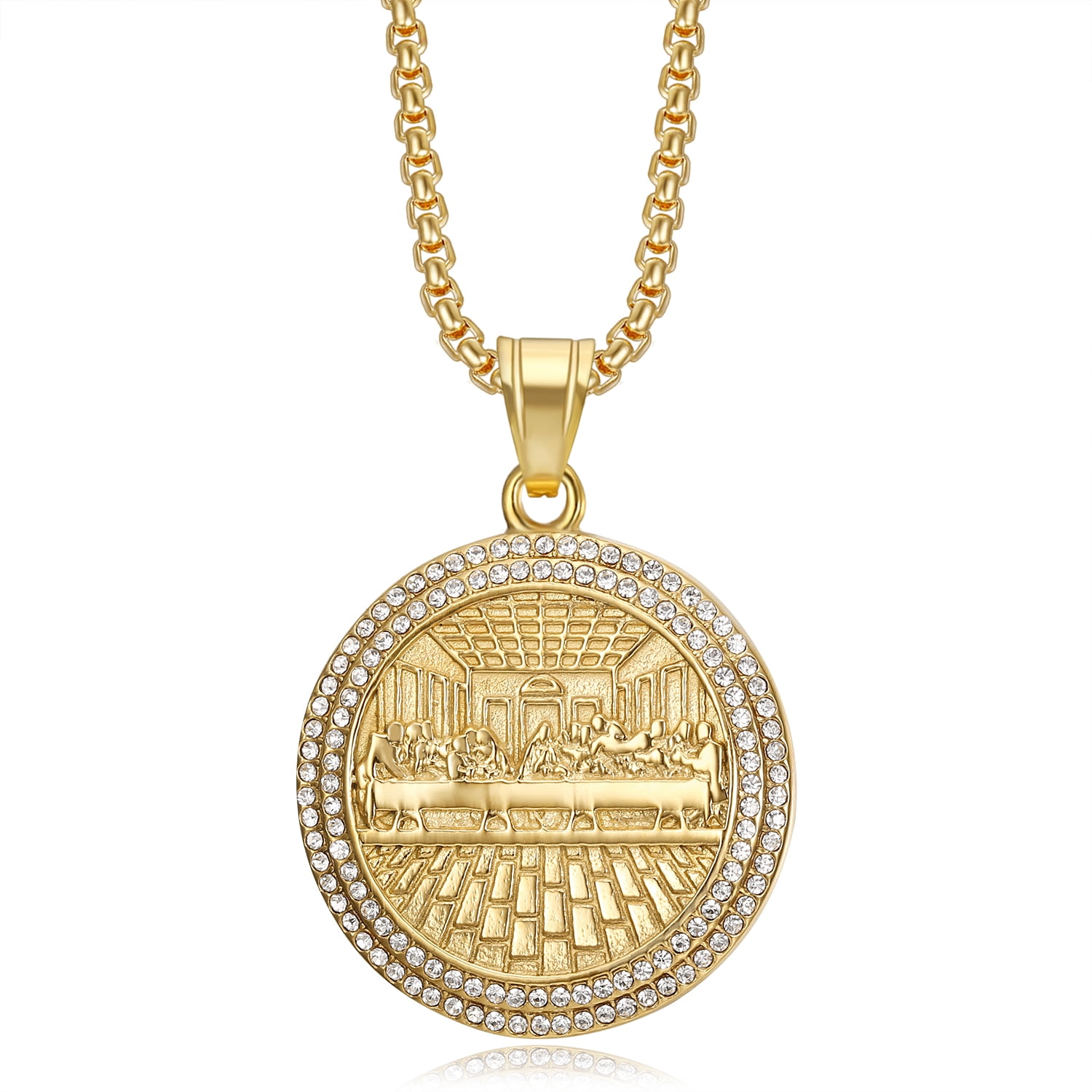 18K Gold Plated Lord's Supper Pendant Stainless Steel Necklace for Men ...