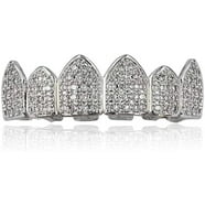 Saintda Real Mouth Diamond Tooth Grillz Set, Top & Bottom, Silver, AAA ...