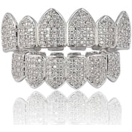 Saintda Diamond Grillz, Silver Vampire Style, Cubic Zirconia Iced Out ...