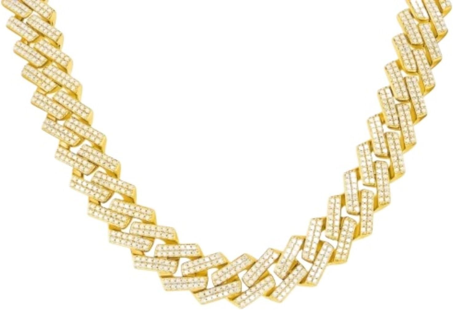 18K Gold Plated Moissanite Necklace Mens Lab Grown Diamond Chain Gold ...