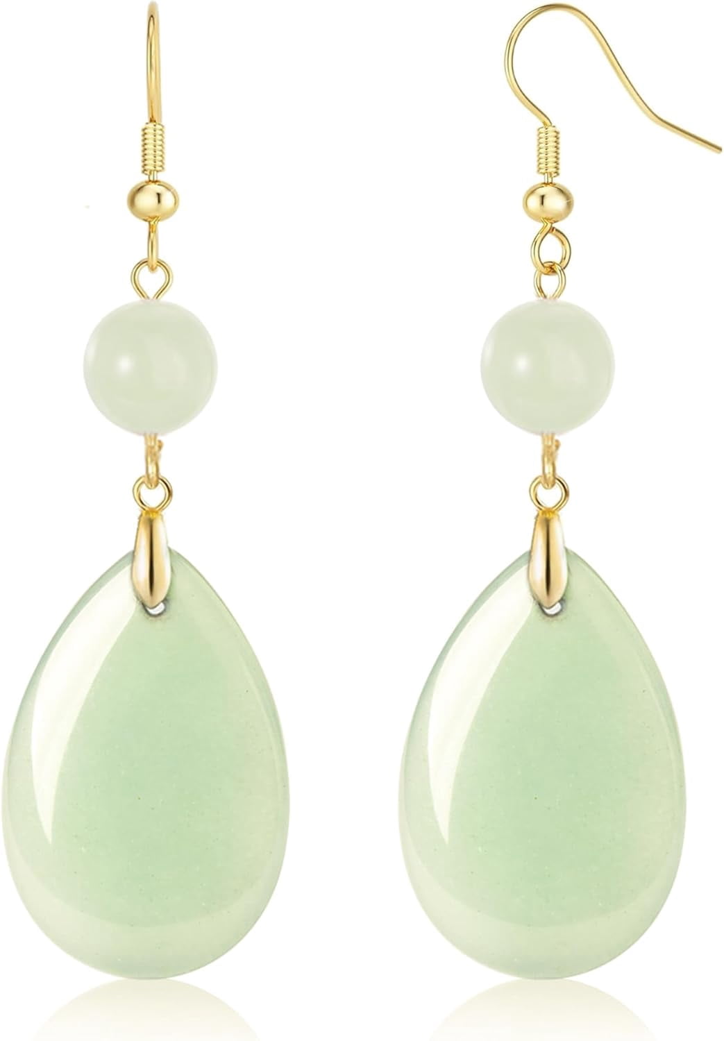18K Gold Plated Natural Stone Earrings for Women, Circle Disc Dangle ...