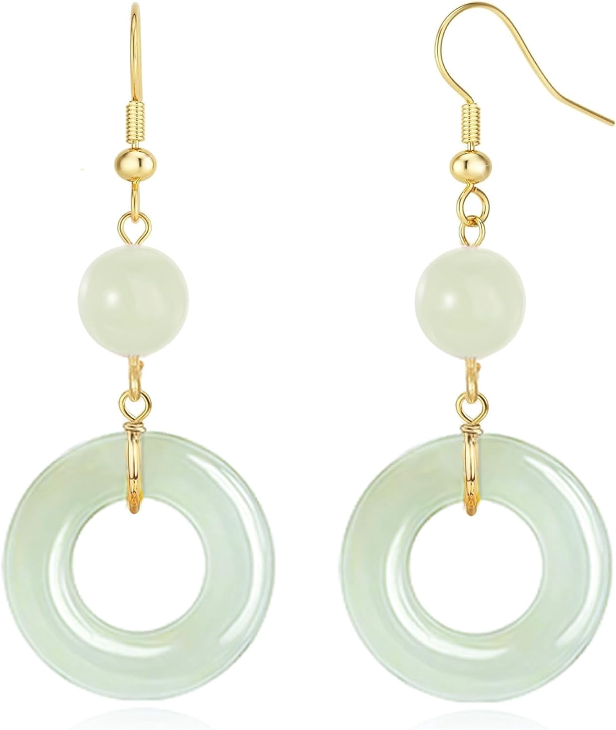 18K Gold Plated Natural Stone Earrings for Women, Circle Disc Dangle ...