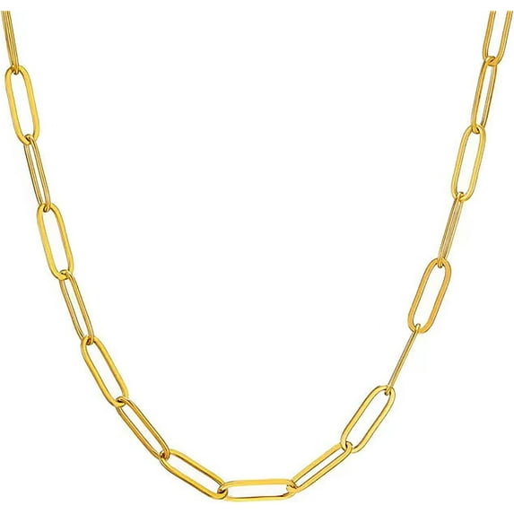 18K Gold Plated Paperclip Chain Necklace for Women 3.0MM Gold Chain ...