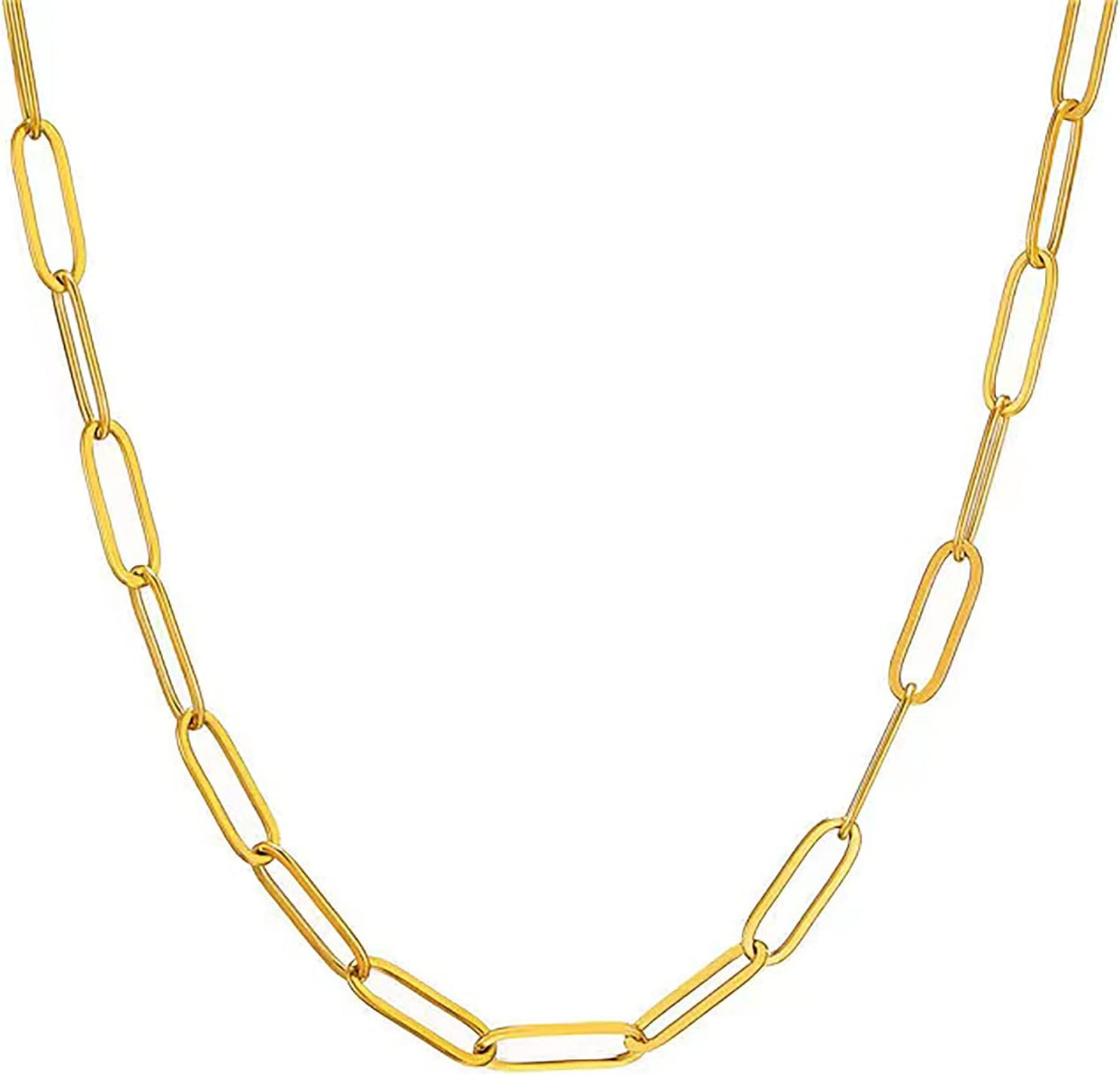 18K Gold Plated Paperclip Chain Necklace for Women 3.0MM Gold Chain Necklace, Link Chain ...