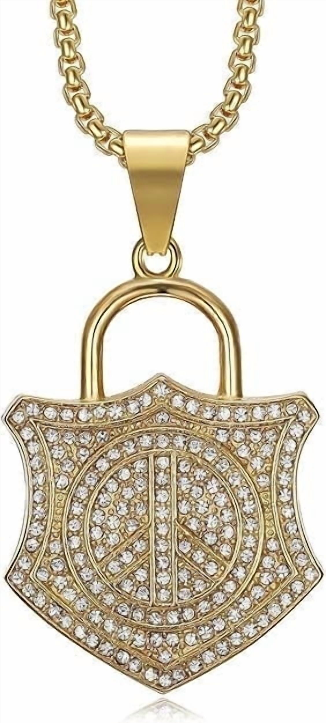 18K Gold Plated Peace Symbol Lock Pendant Punk Rock Stainless Steel ...