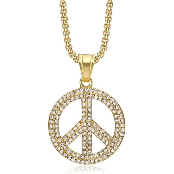 18K Gold Plated Peace Symbol Pendant Punk Rock Stainless Steel Necklace ...