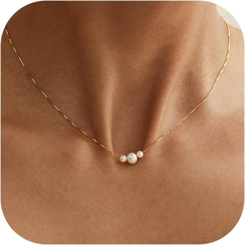 18K Gold Plated Pearl Necklace for Women - Layered Trendy Gold Jewelry ...