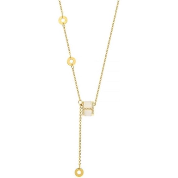 18K Gold Plated Roman Numeral Pendant Necklace with White Ceramic ...