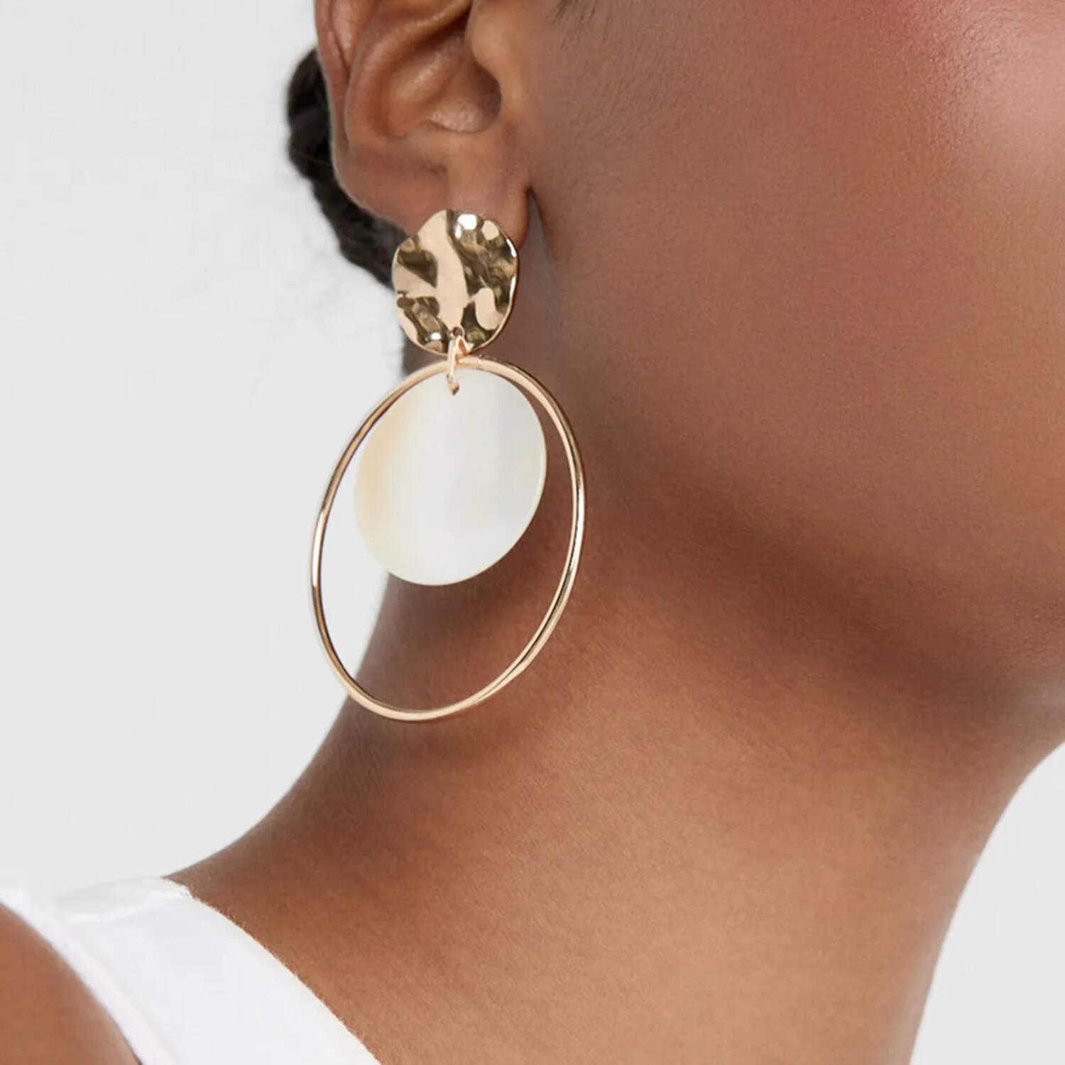 18K Gold-Plated Shell Disc Hoop Drop Earrings - Walmart.com