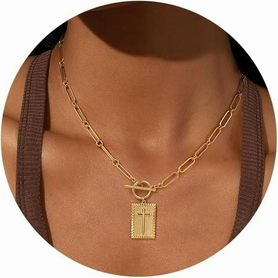 18K Gold Plated and Silver Plated Cross Necklace for Women, Non-Tarnish ...