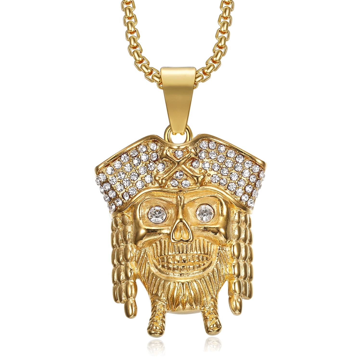 NEGS 18K Gold Plated Skull Captain Pendant Biker Rock Stainless Steel ...