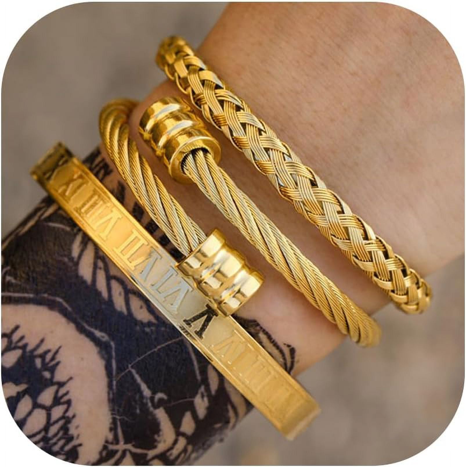 18K Gold Plated Stainless Steel Bracelets For Men - Roman Numeral ...
