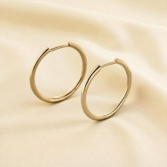 18K Gold Plated Stainless Steel Minimalist Earrings Classic Smooth Rings 13mm 1 Pair Christmas ...