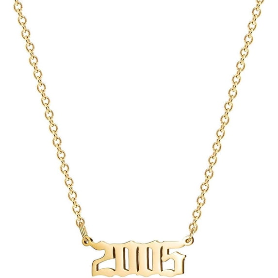 18K Gold Plated Stainless Steel Year Necklace Birthday Year Number ...