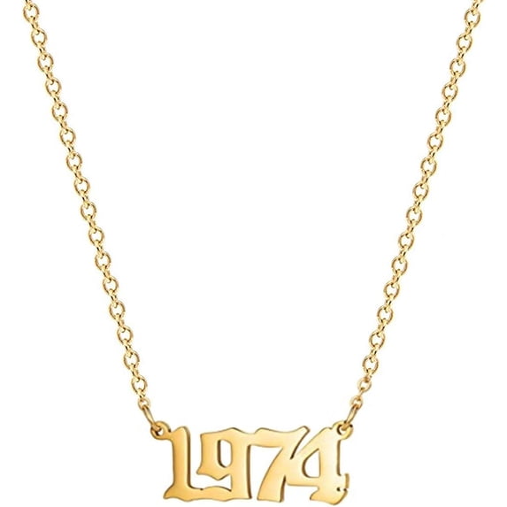 18K Gold Plated Stainless Steel Year Necklace Birthday Year Number ...