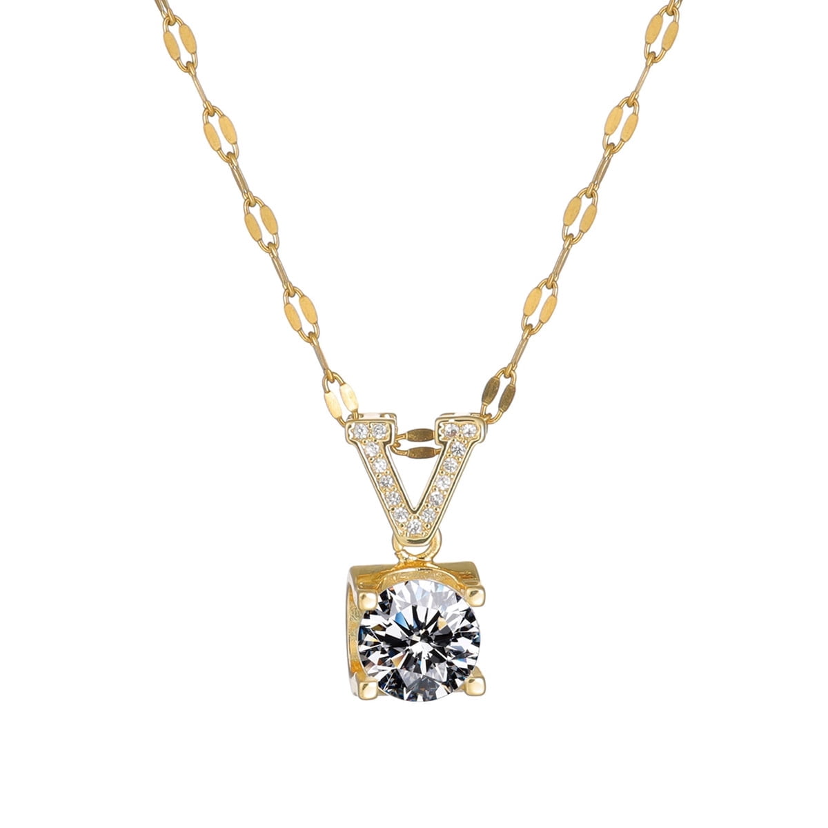 18K Gold Plated Steeless Steel Chain Choker Necklace with Simulated ...
