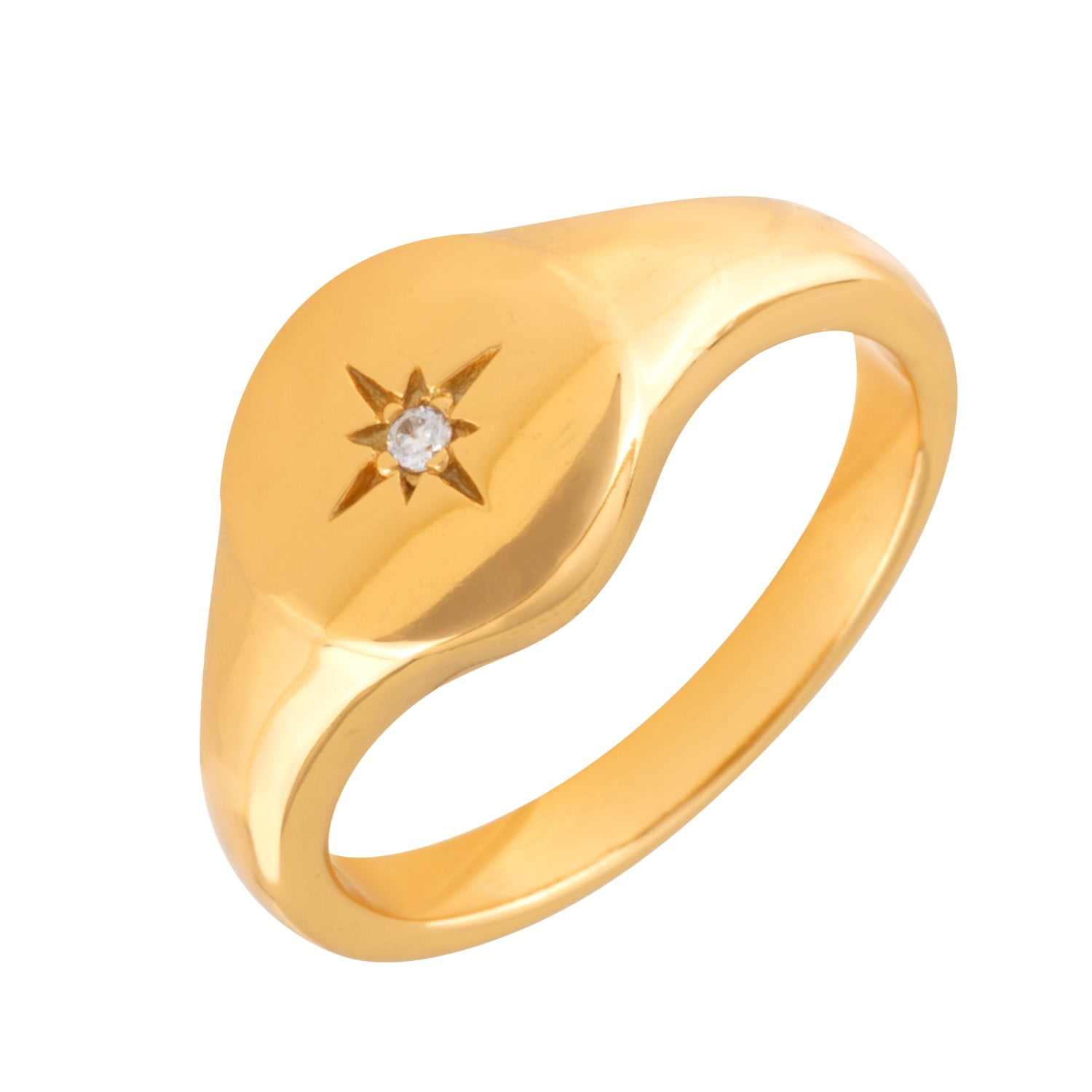 18K Gold Plated Sterling Silver CZ Starburst Signet Fashion Ring ...