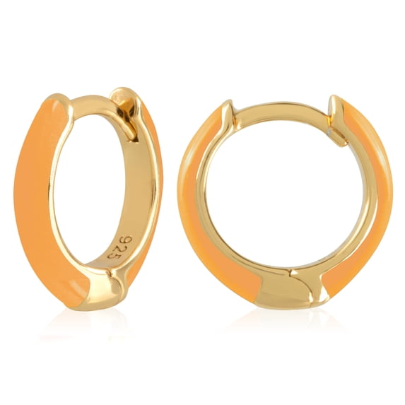 Gold Plated Orange Enamel Huggie Hoop Earrings for Women - Walmart.com