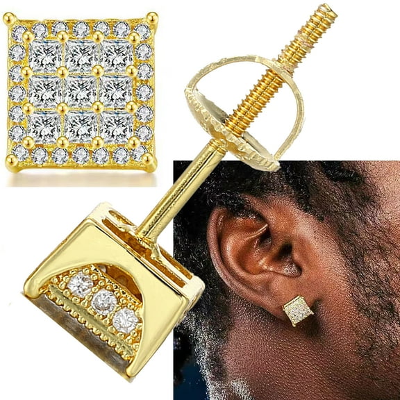 18K Gold Plated Sterling Silver Cubic Zirconia Stud Earrings for Women ...