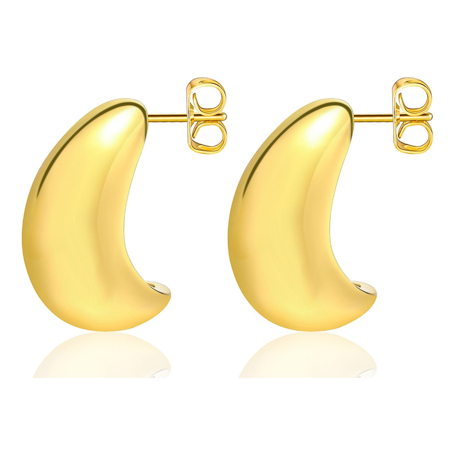 18K Gold Plated Titanium Piercing Moon Shape Earrings Ear Studs ...