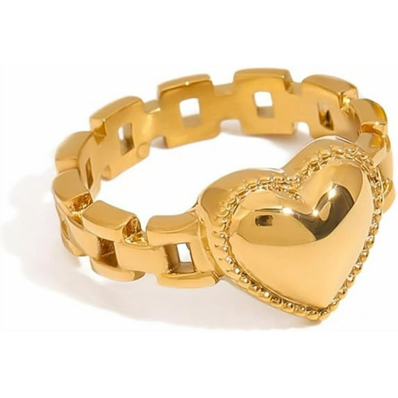 18K Gold Plated Two-Tone Color Watch Band Heart Shape Rings for Women ...