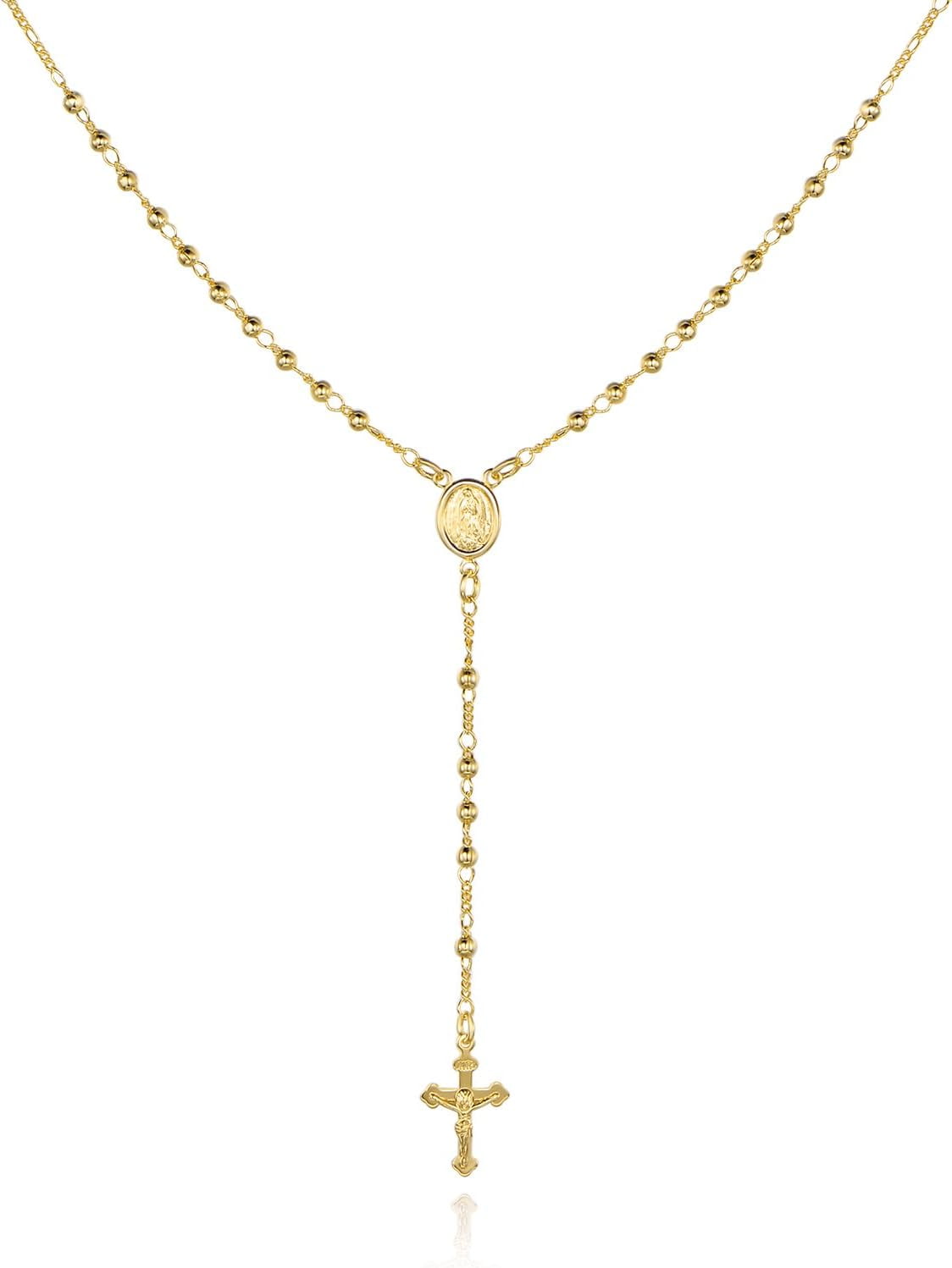 18K Gold Plated Virgin Mary Rosary Bead Cross Necklace - Made In Brazil ...