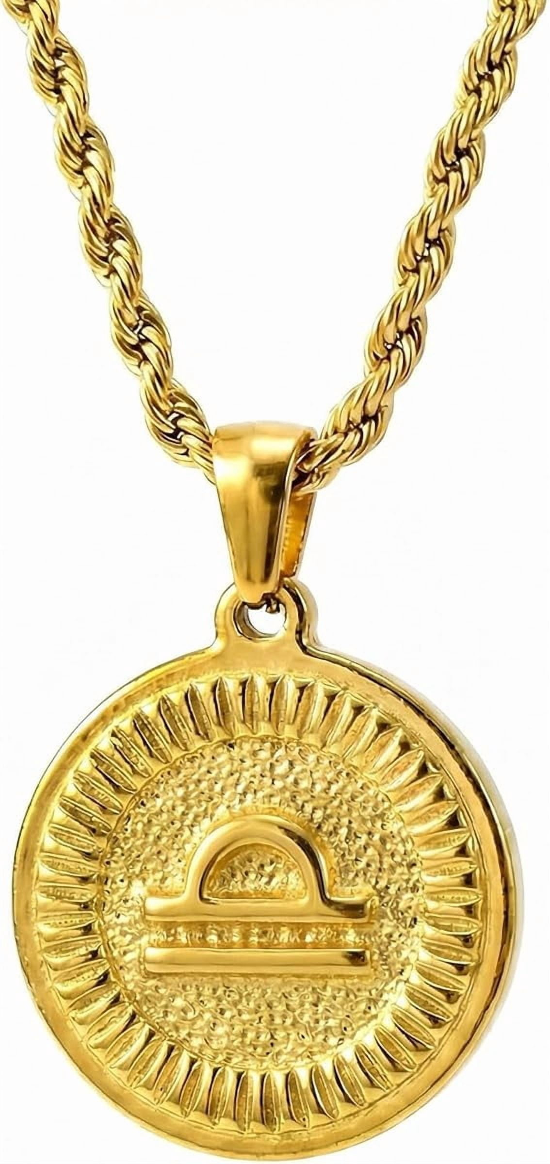 18K Gold Plated Zodiac Necklace for Women Men, Retro Coin Zodiac Sign ...