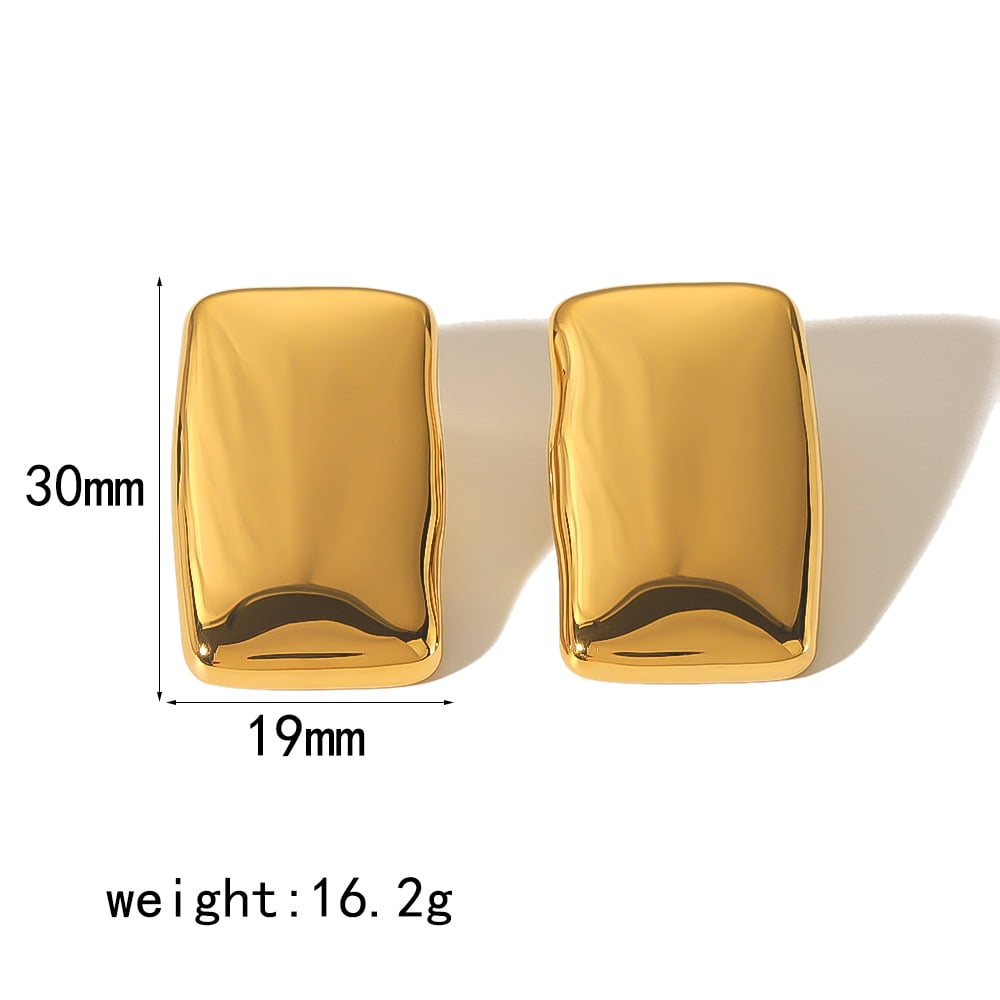 18K Karat Gold Plated Earrings for Women Geometric Rectangle Crease ...