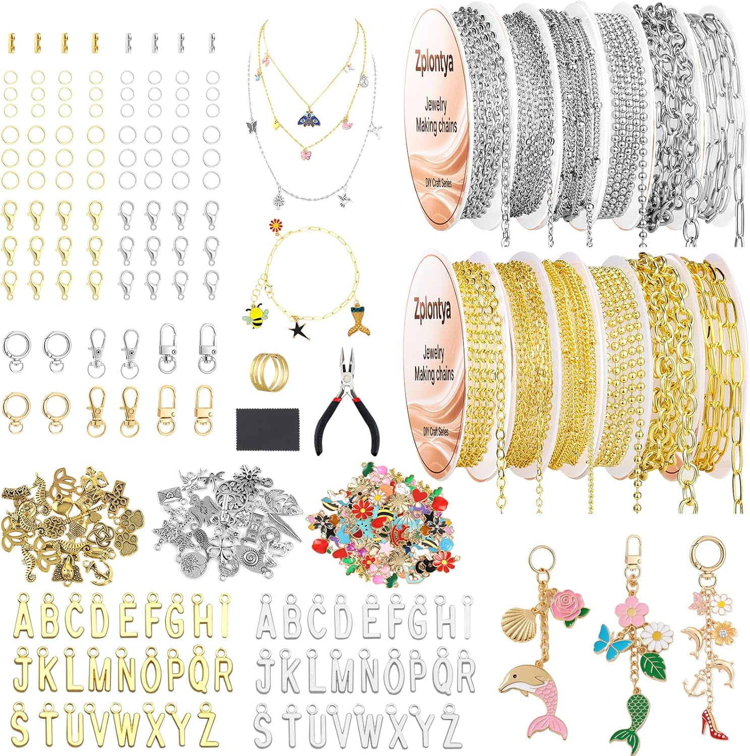 18K Necklace Chains for Jewelry Making Kit 381PCS Include 50Ft 12 Rolls ...