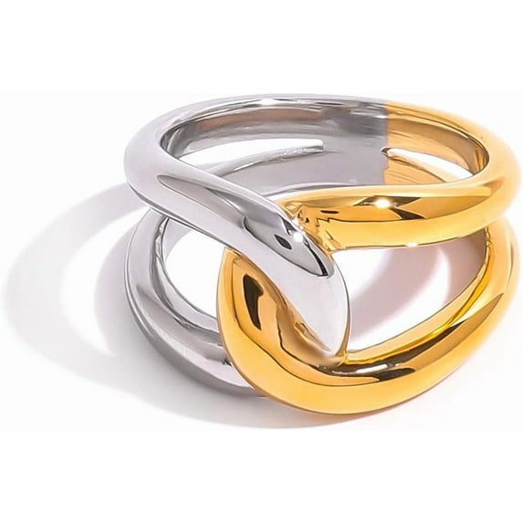 18K PVD Gold Plated Two-tone Twist Finger Ring For Women,Waterproof ...