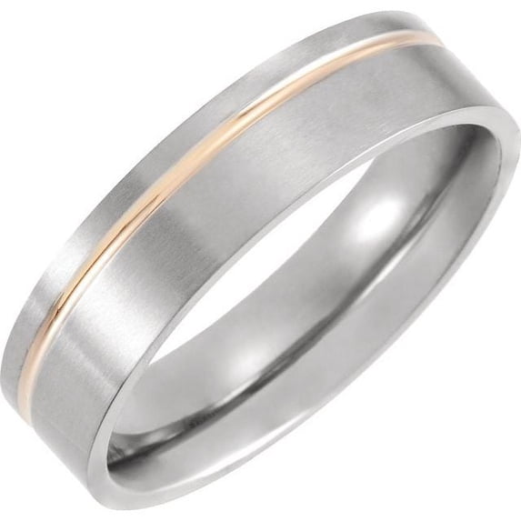 18K Rose Gold PVD Titanium 6 mm Grooved Comfort-Fit Flat Band Size 12.5 ...